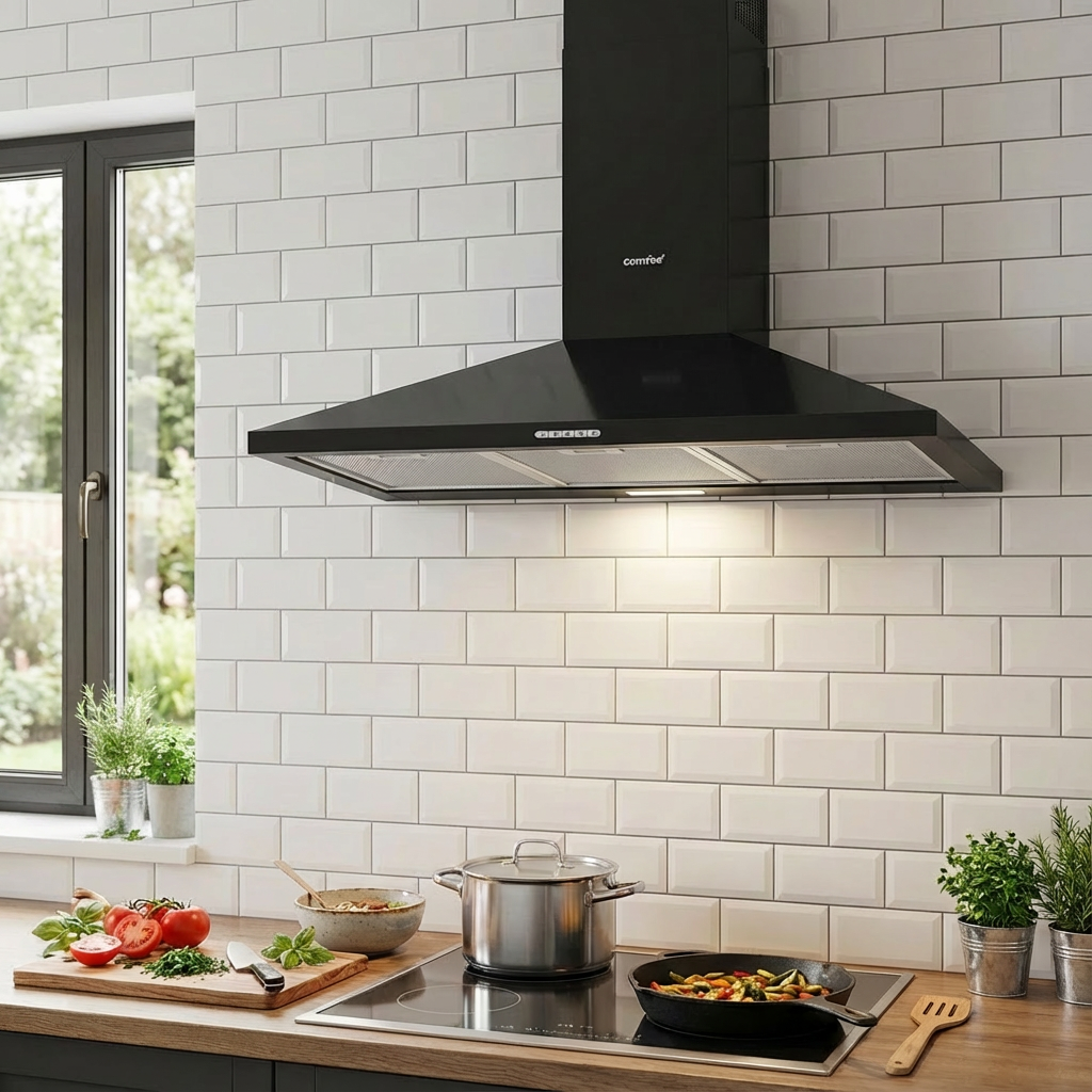 Black 90CM Wall-mounted 3-Speed Chimney Range Hood Cooker Extractor ...